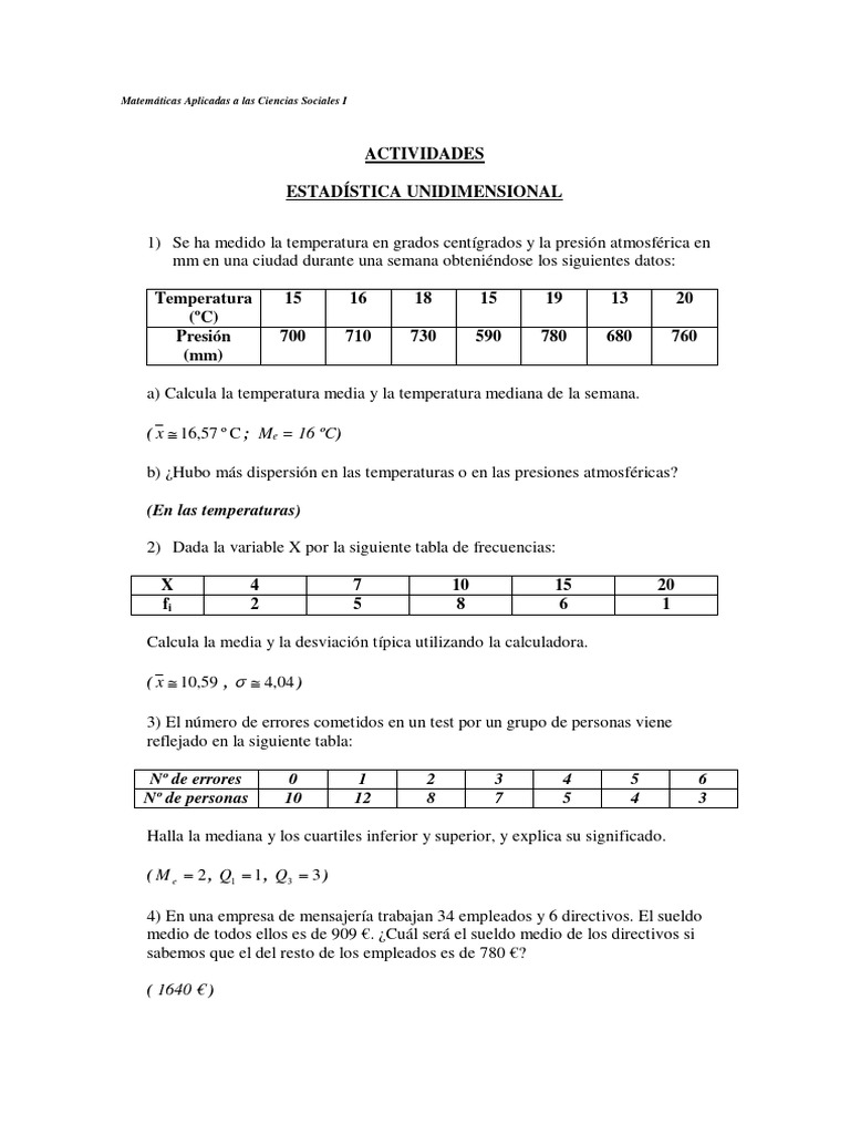 T-1.ESTADÍSTICA. Exercicis Amb Solucions | PDF | Desviación Estándar | Mediana