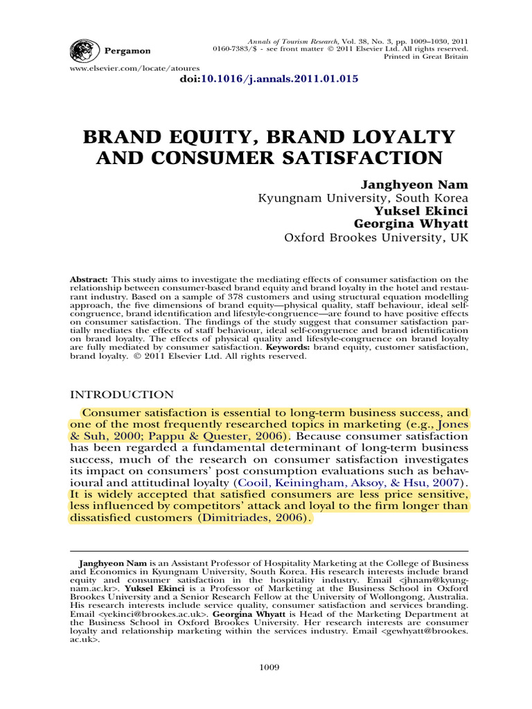 Brand Equity, Brand Loyalty and Consumer Satisfaction | PDF | Brand ...