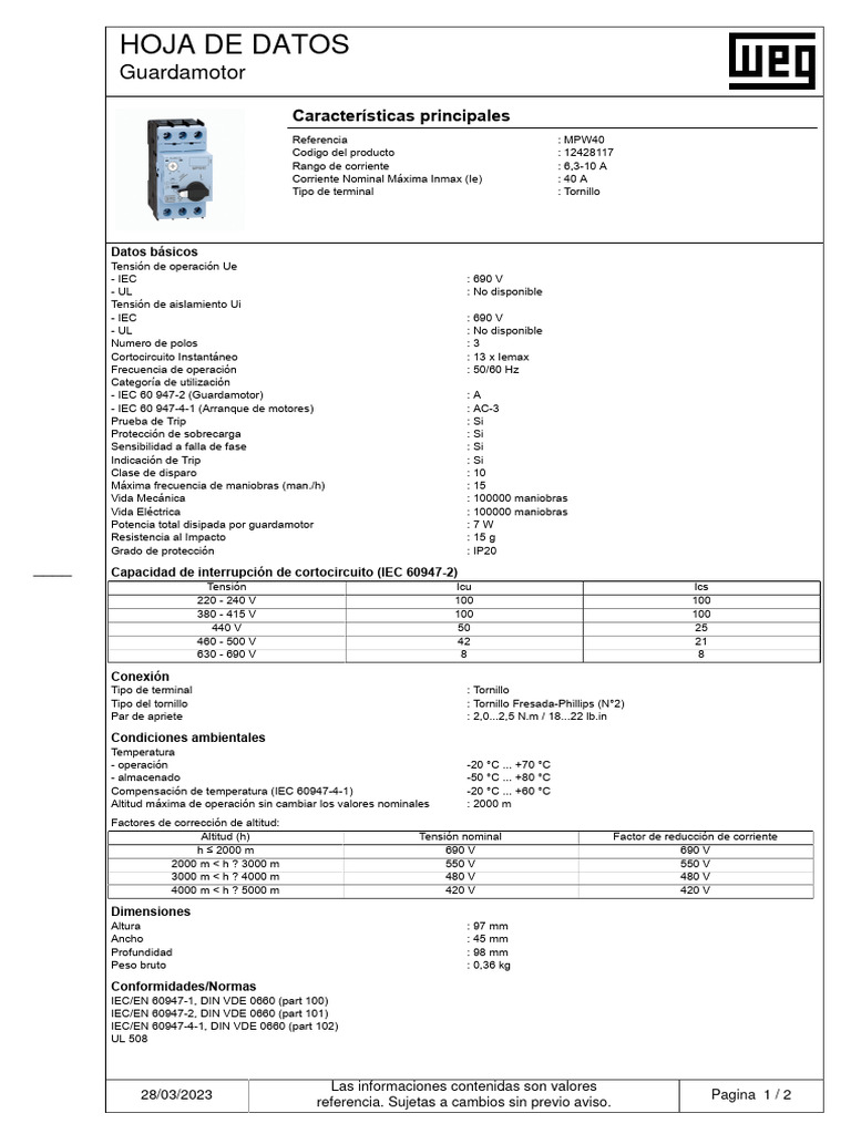ficha tecnica guarda motor | PDF | Bienes manufacturados | Energia ...