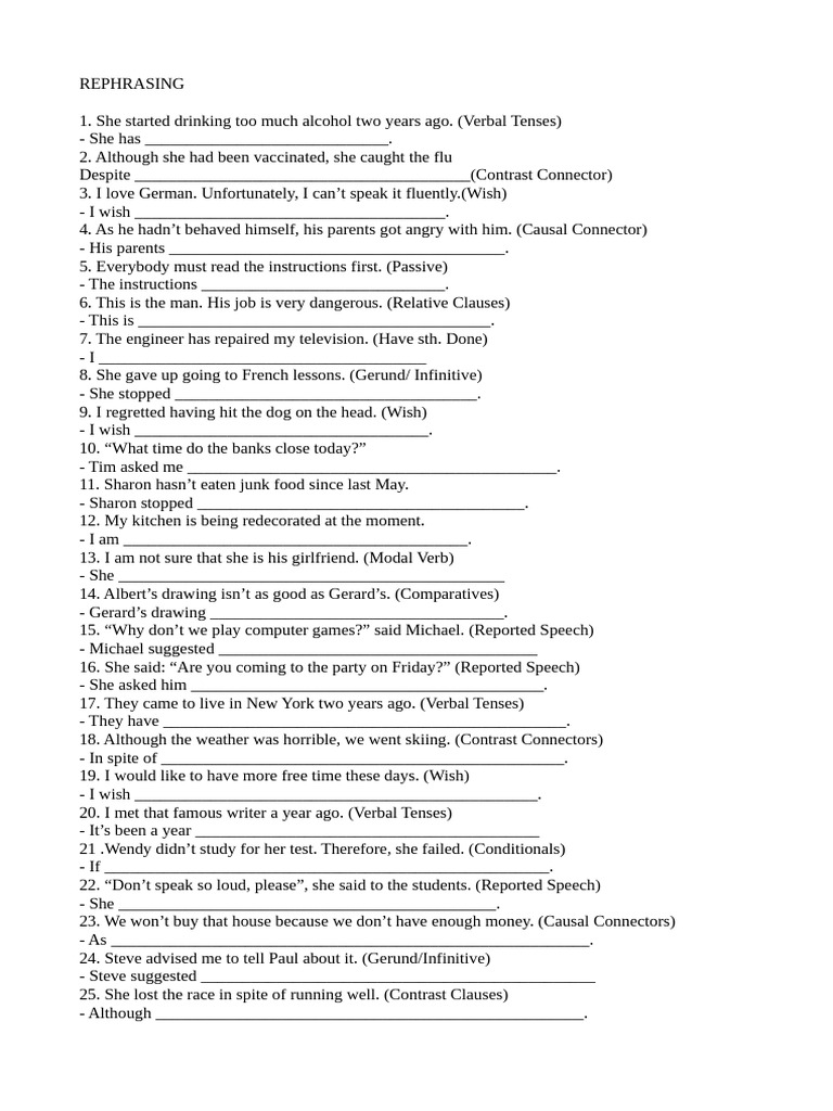 Rephrasing Exercises | PDF | Verb | Syntax