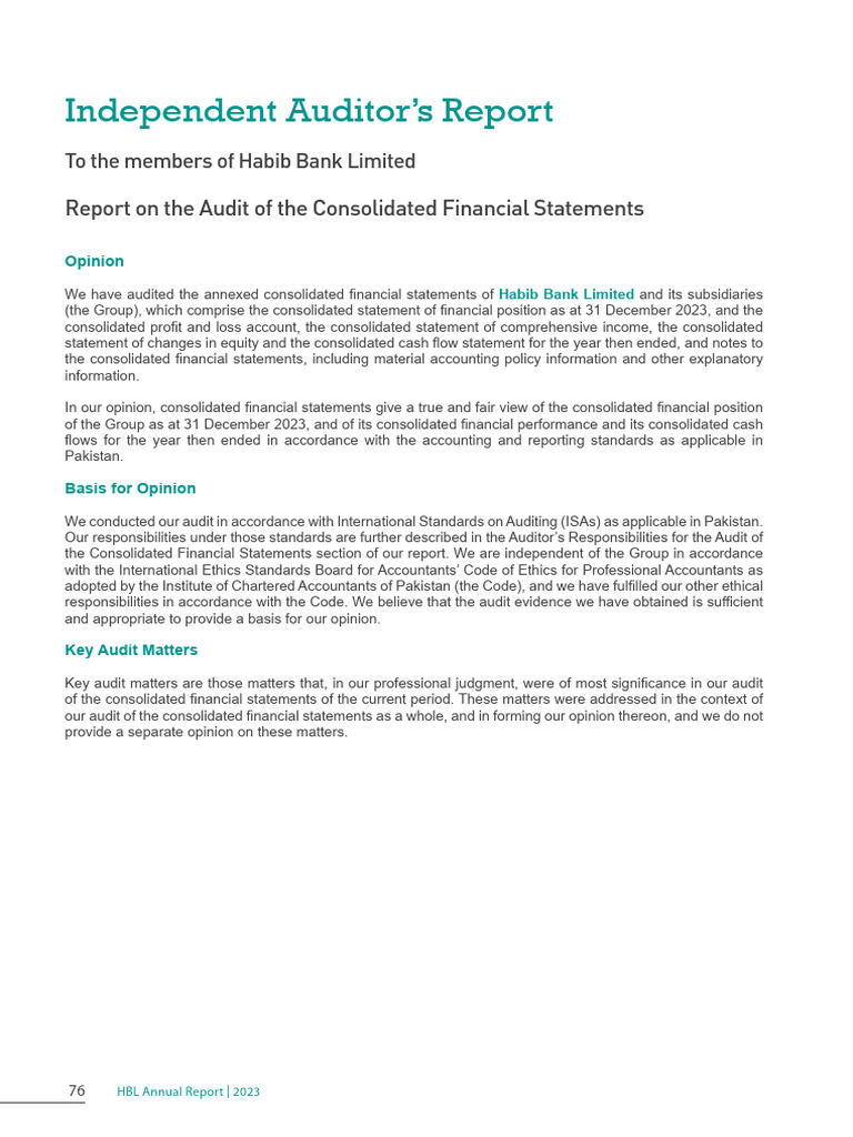 HBL Annual Report 2023 | PDF | Audit | Financial Audit