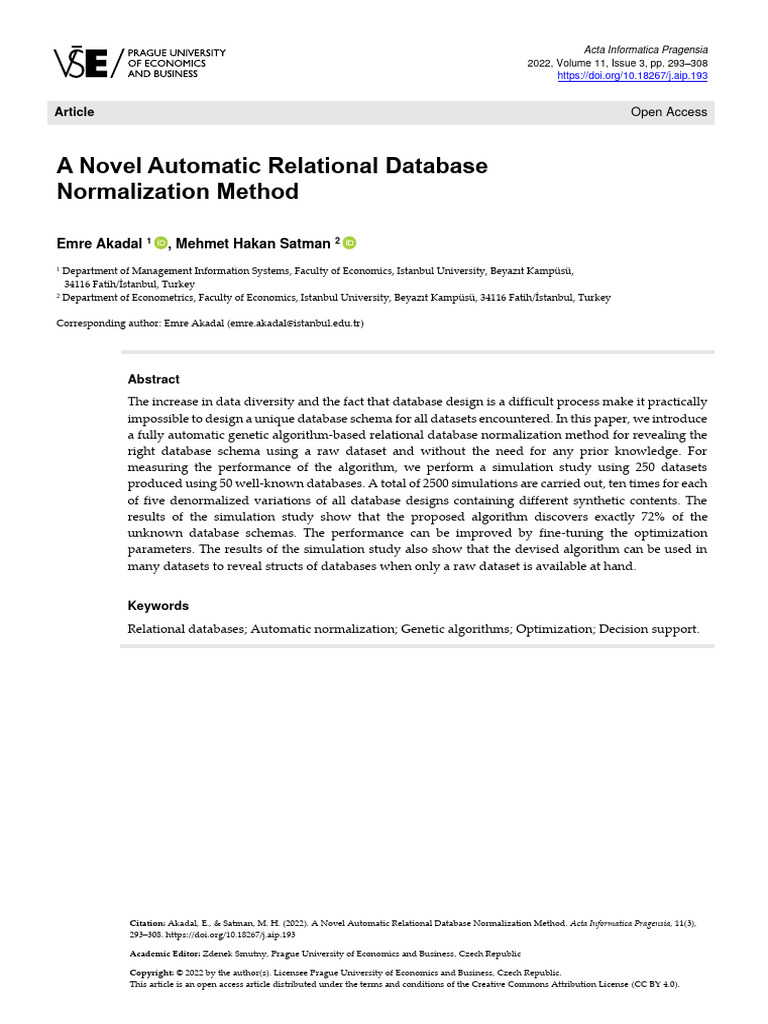 Novel Authomatic Algoritm For Normalization 1 Pdf Databases Relational Model 0727