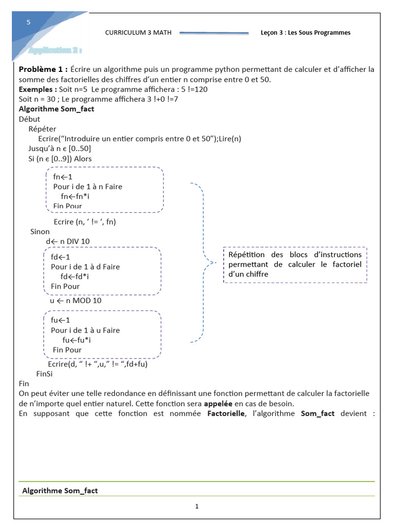 Sous Programmes CH12 | PDF | Python (Langage de programmation) | Entier naturel