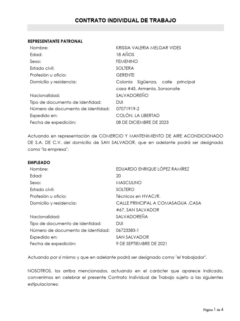 Contrato de Vendedor (1) | PDF | Derecho laboral | Documento de identidad