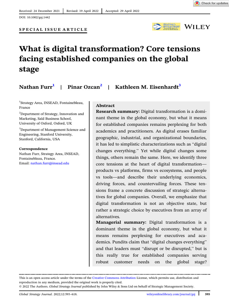 What Is Digital Transformation Core Tensions Facing Established Companies On The Global Stage ...