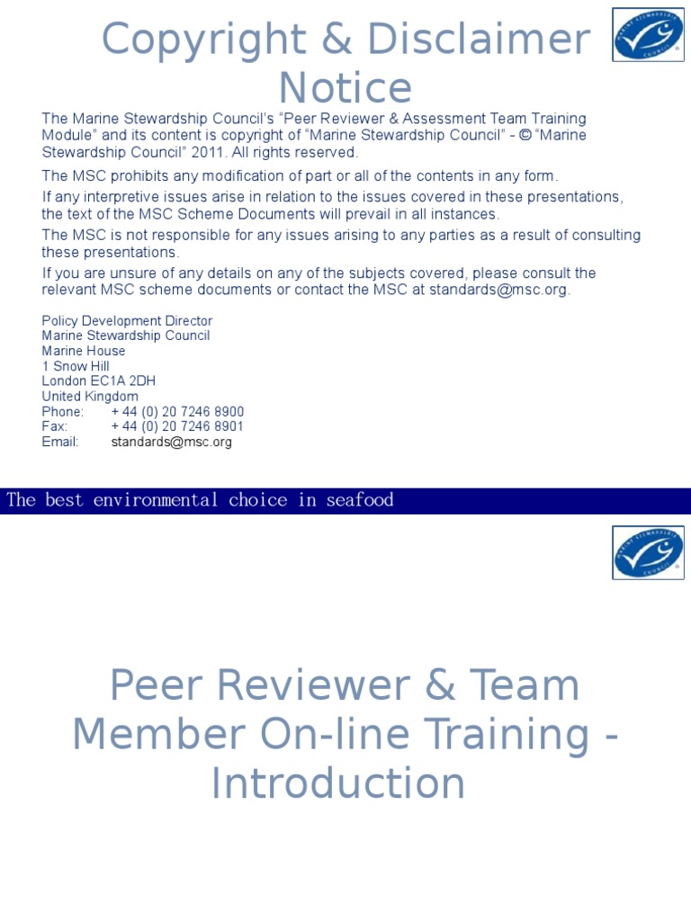Peer Reviewer Training Module MSC Principles - Criteria | PDF ...