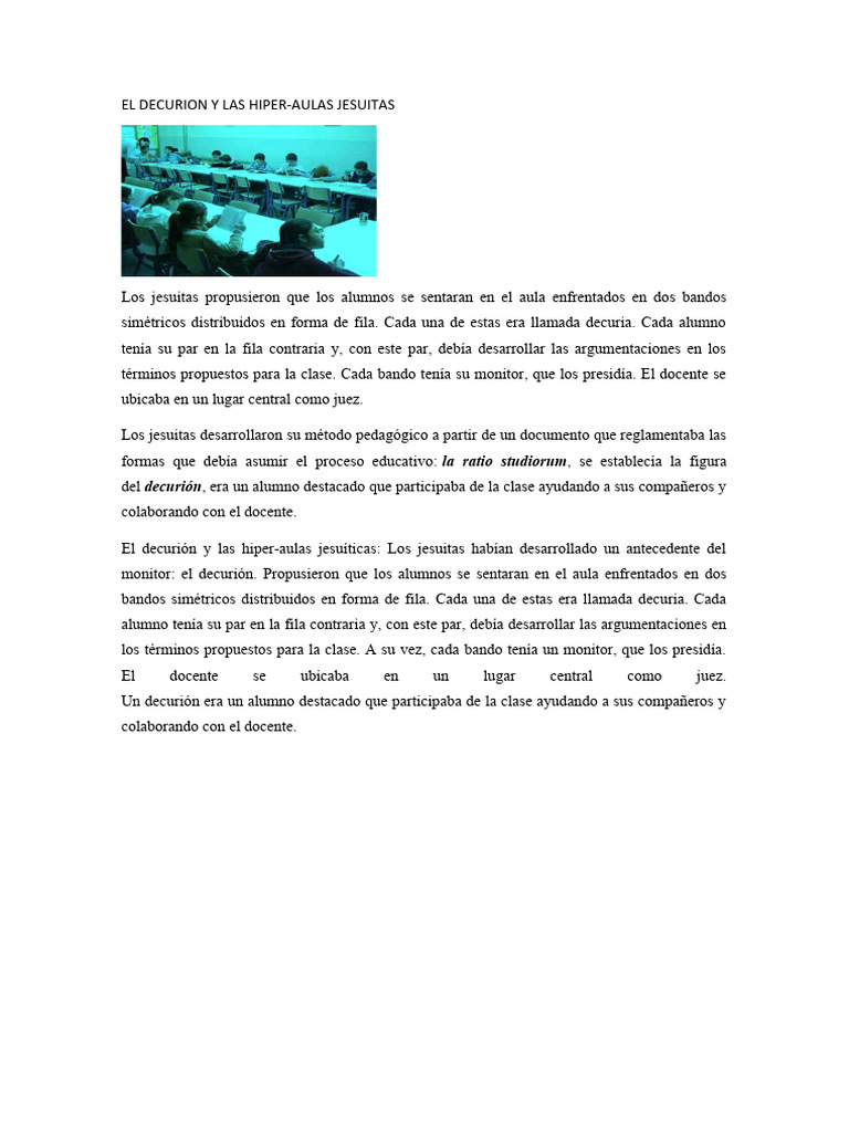 EL DECURION Y LAS HIPER Aulas Jesuitas | PDF