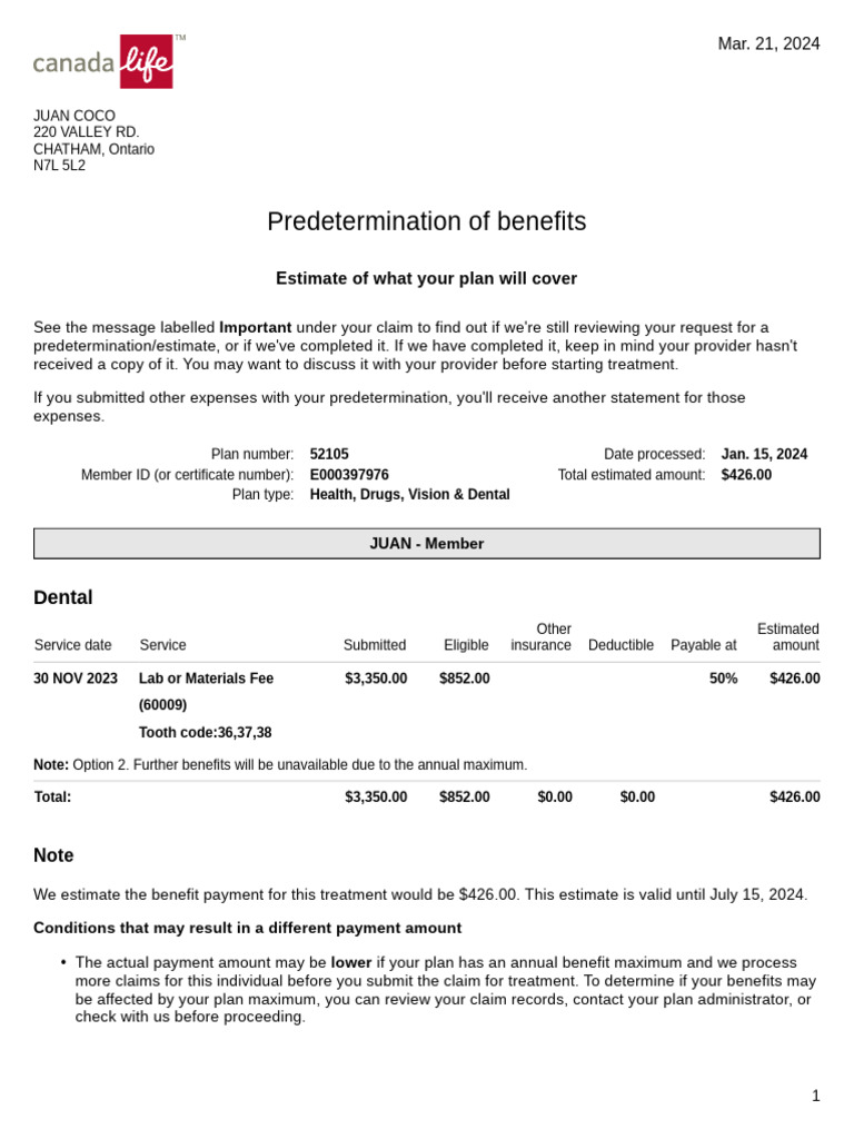 Predetermination of Benefits-21032024 | PDF | Life Insurance