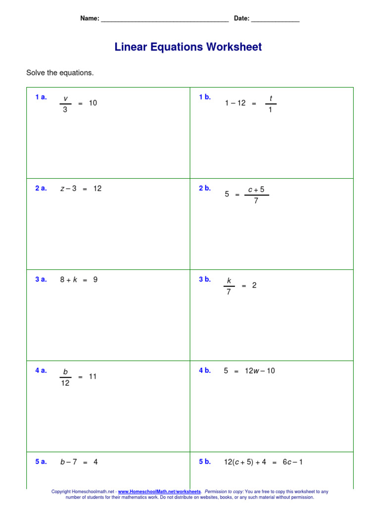 2-Linear Equations Worksheet | PDF | Equations | Mathematical Objects