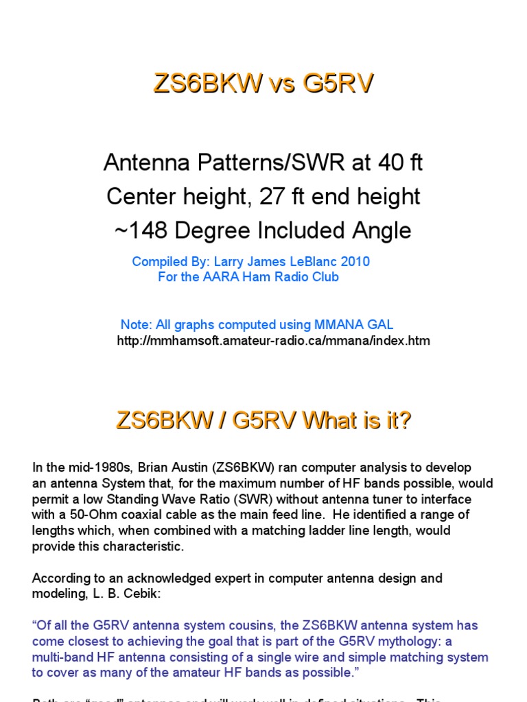 An In-Depth Comparison of the ZS6BKW and G5RV Antenna Systems for ...