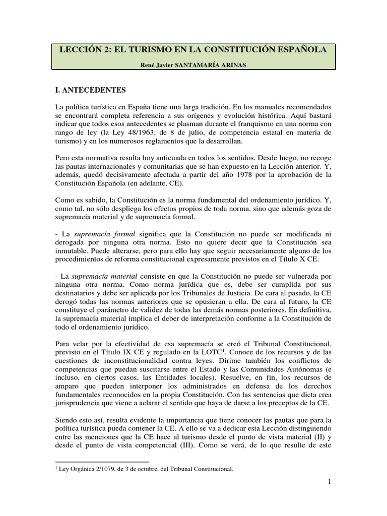 Tema 2 Derecho Admi Turismo | PDF | Turismo | Constitución