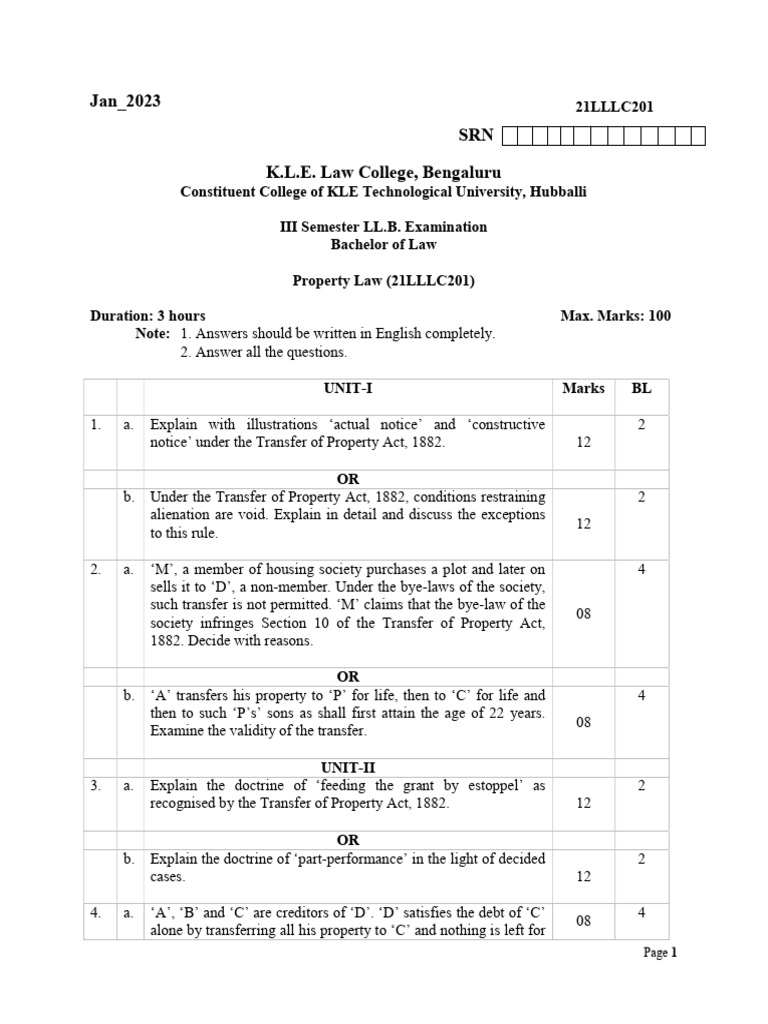 Property Law Exam Paper: LL.B. 3rd Sem | PDF | Lease | Mortgage Law