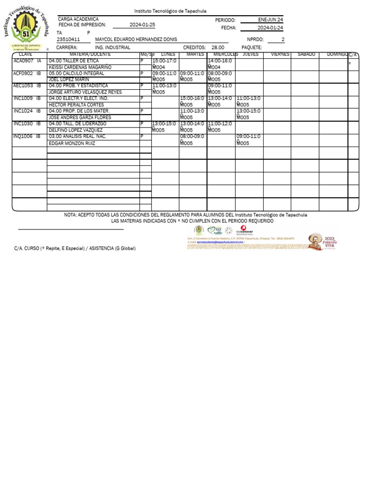 Carga Académica Maycol | PDF