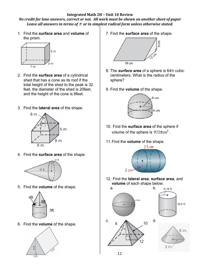 Geometry Surface Area & Volume Review | PDF | Area | Volume