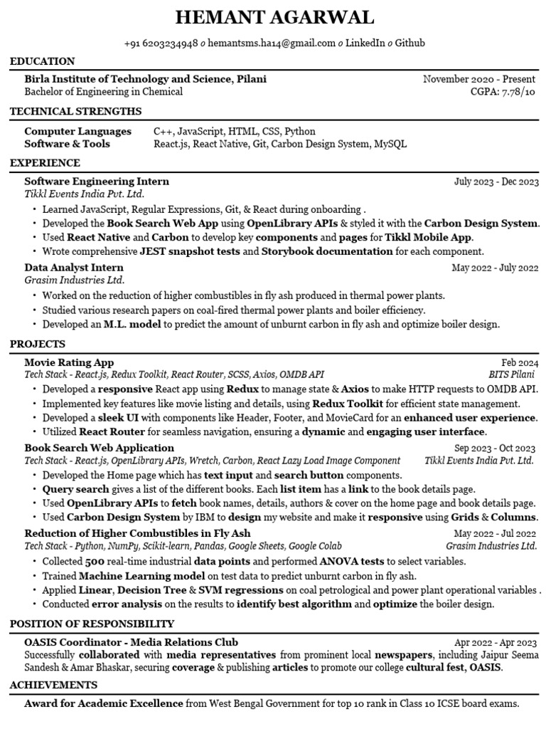 Resume Hemant Agarwal | PDF | Web Application | World Wide Web