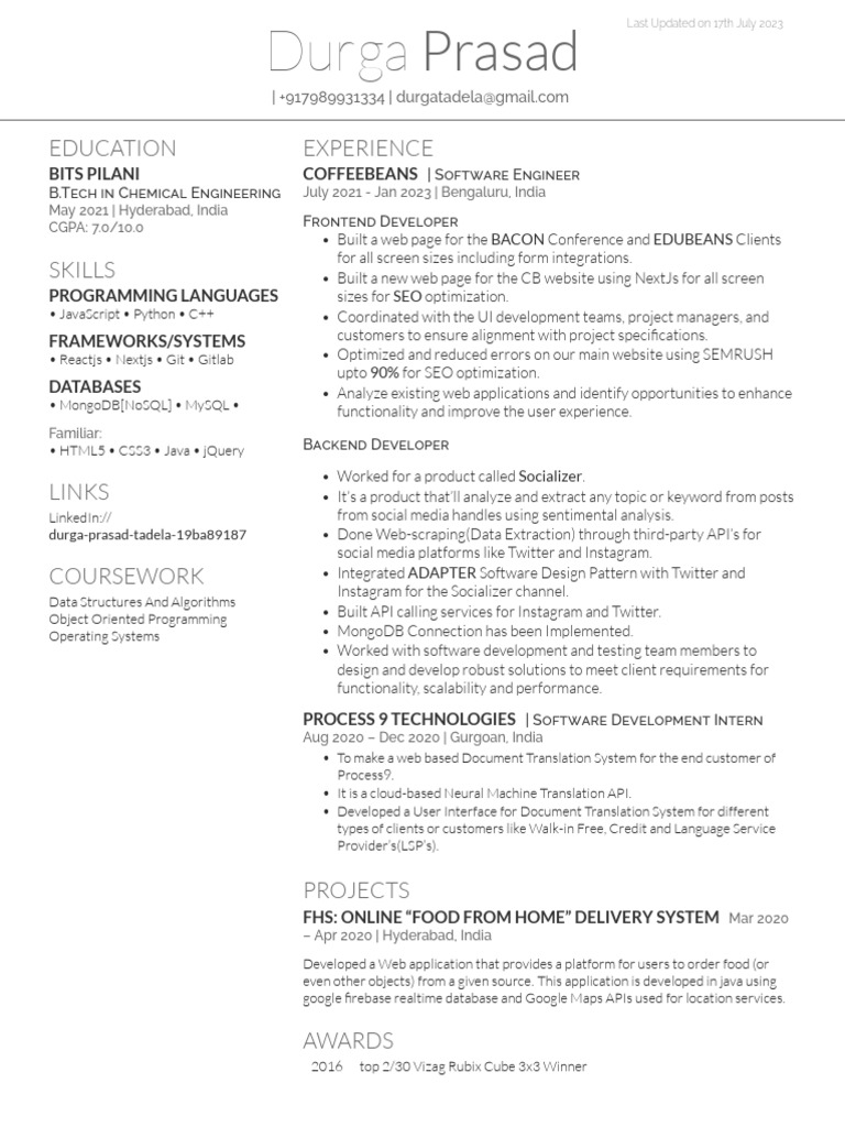 Durga Prasad Resume | Download Free PDF | World Wide Web | Internet & Web