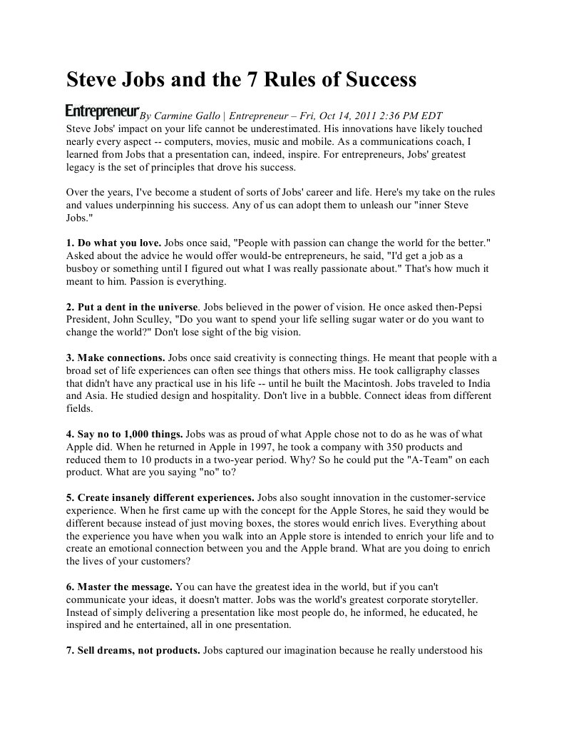 Steve Jobs and The 7 Rules of Success | PDF