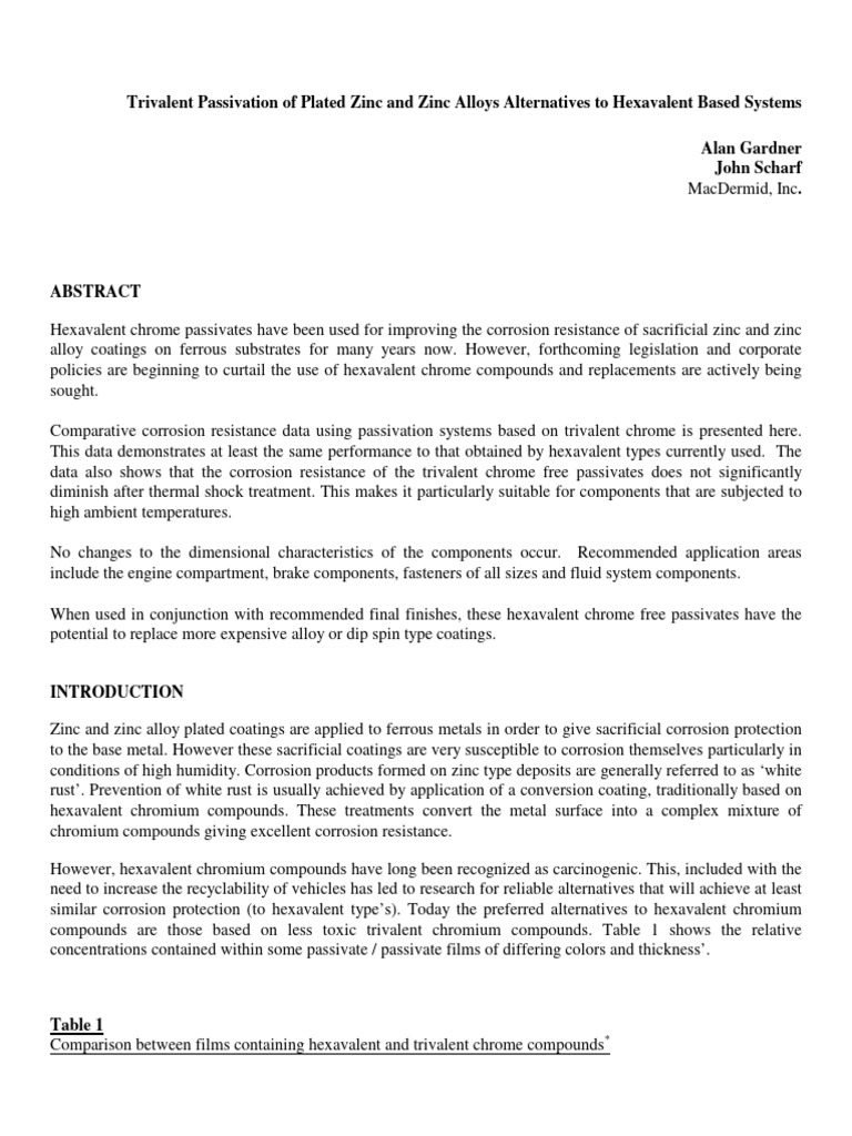 Trivalent Passivation of Plated Zinc and | PDF | Chromium | Corrosion