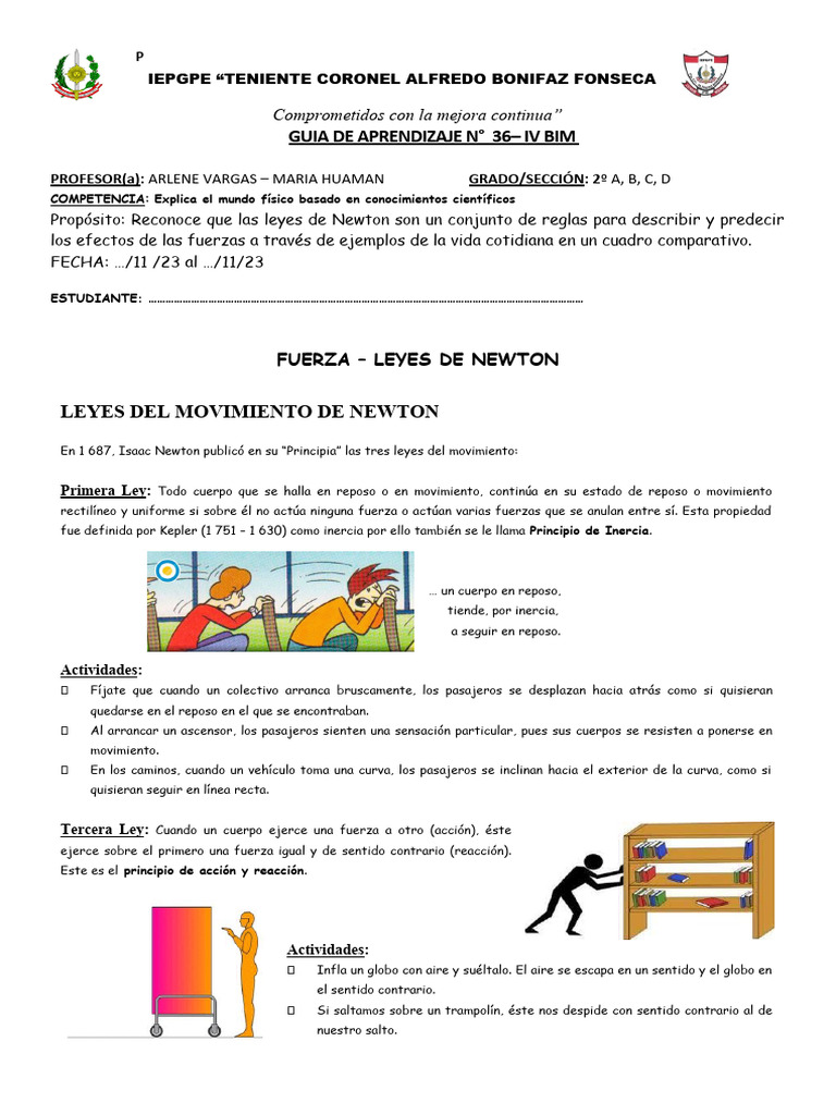 Ficha Leyes de Newton | PDF | Fuerza | Las leyes del movimiento de Newton
