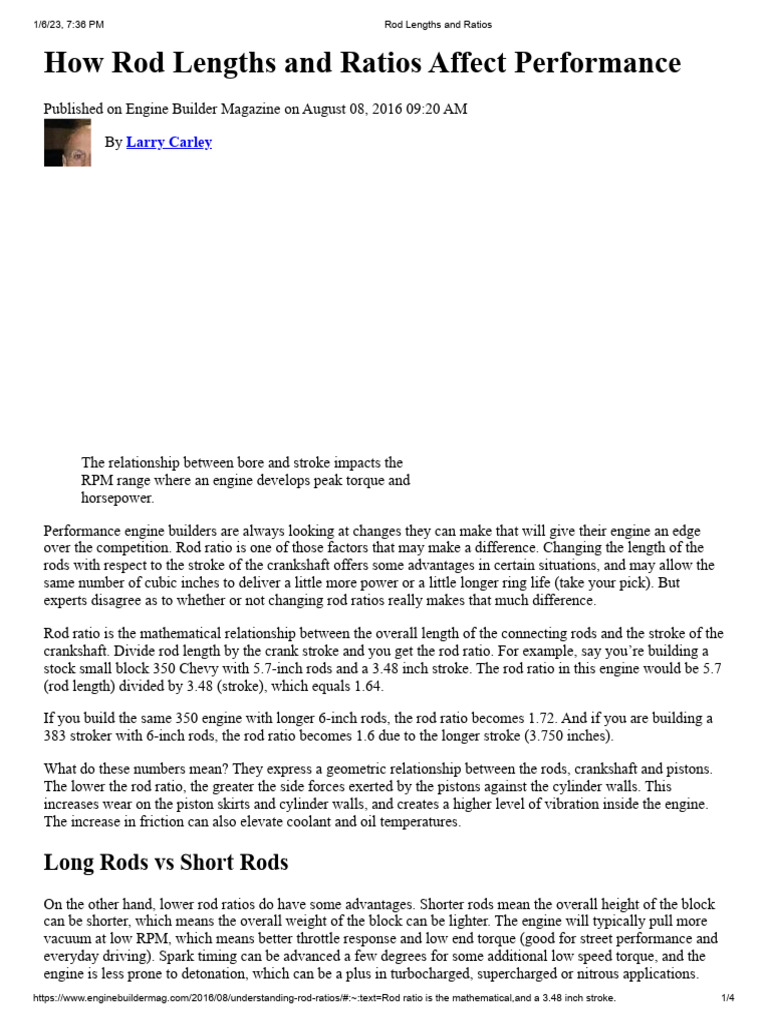 Rod Lengths and Ratios | PDF | Internal Combustion Engine | Piston