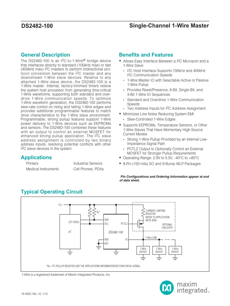 DS2482 100-3122386 | PDF | Pointer (Computer Programming) | Electrical Engineering