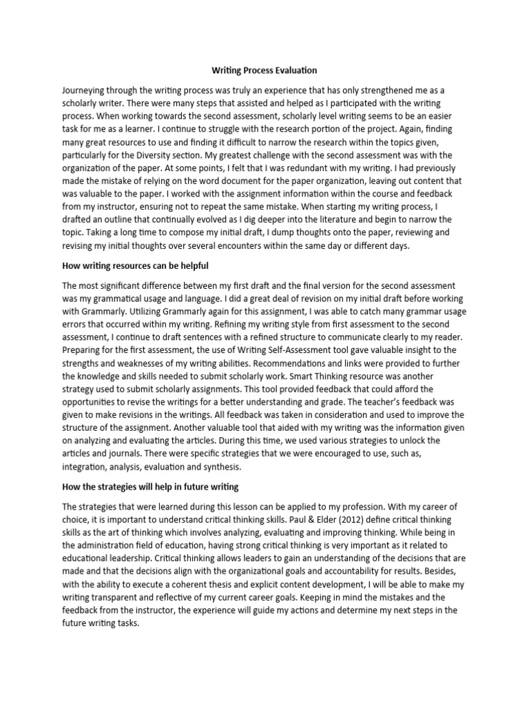Writing Process Evaluation Draft | PDF | Critical Thinking | Thought
