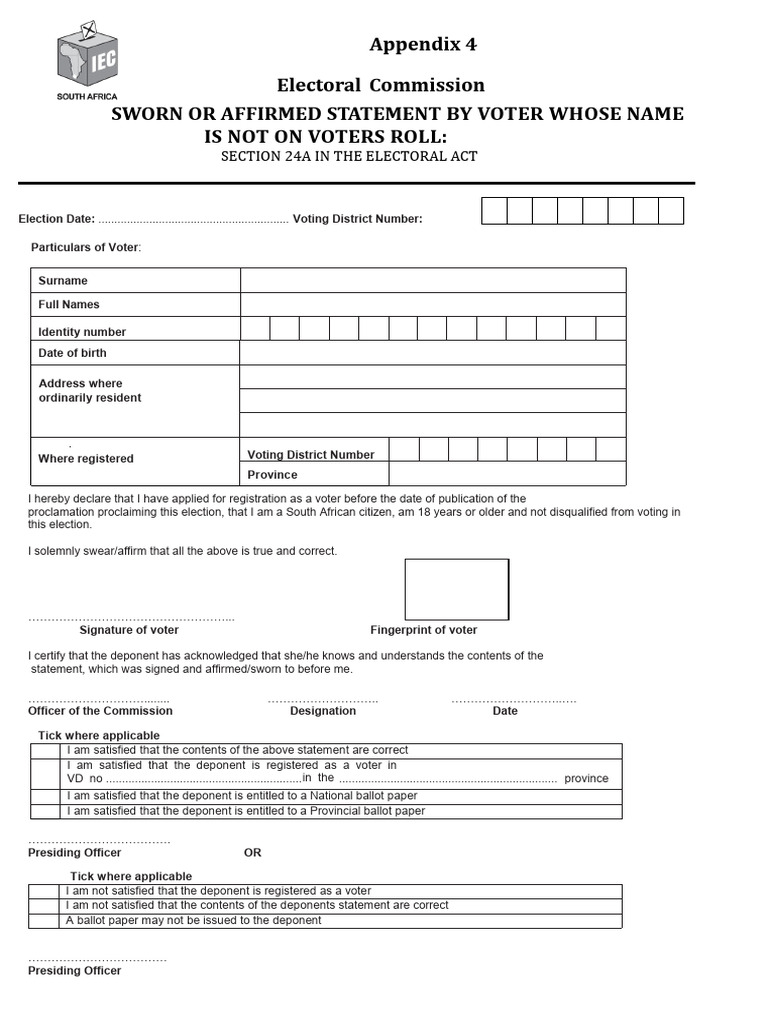 Appendix 4 - Sworn or Affirmed Statement by Voter Whose Name Is Not On ...