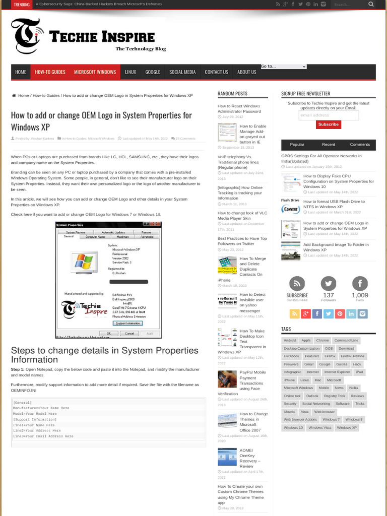 How To Add or Change OEM Logo in System Properties For Windows XP | PDF ...