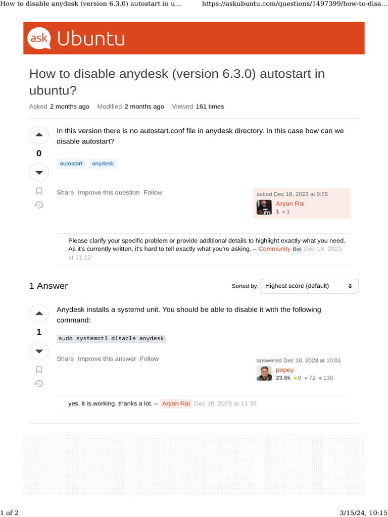 How To Disable Anydesk (Version 6.3.0) Autostart in Ubuntu - Ask Ubuntu | PDF