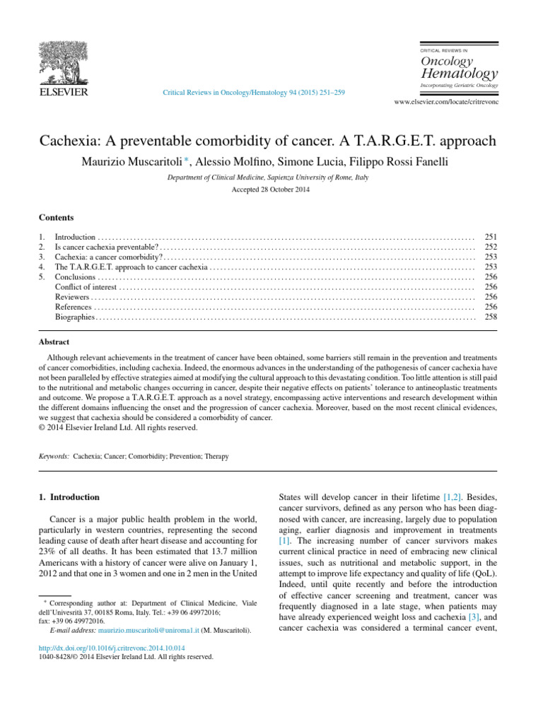 Cachexia A Preventable Comorbidity of Cancer. A T.a.R.G.E.T. Approach ... Cachexia A Preventable Comorbidity of Cancer. A T.a.R.G.E.T. Approach ...
