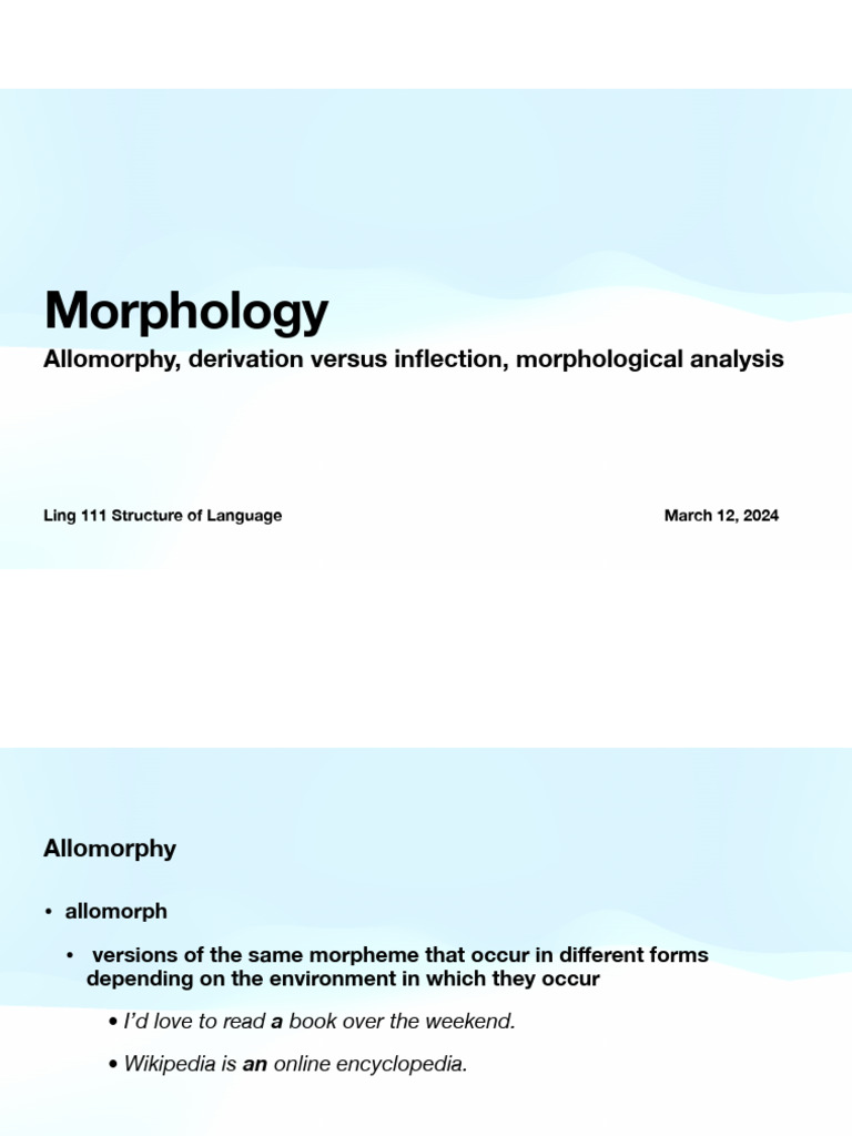 Morphology 2 Allomorphy Rules Inflection Derivation | PDF | Morphology (Linguistics) | Language ...
