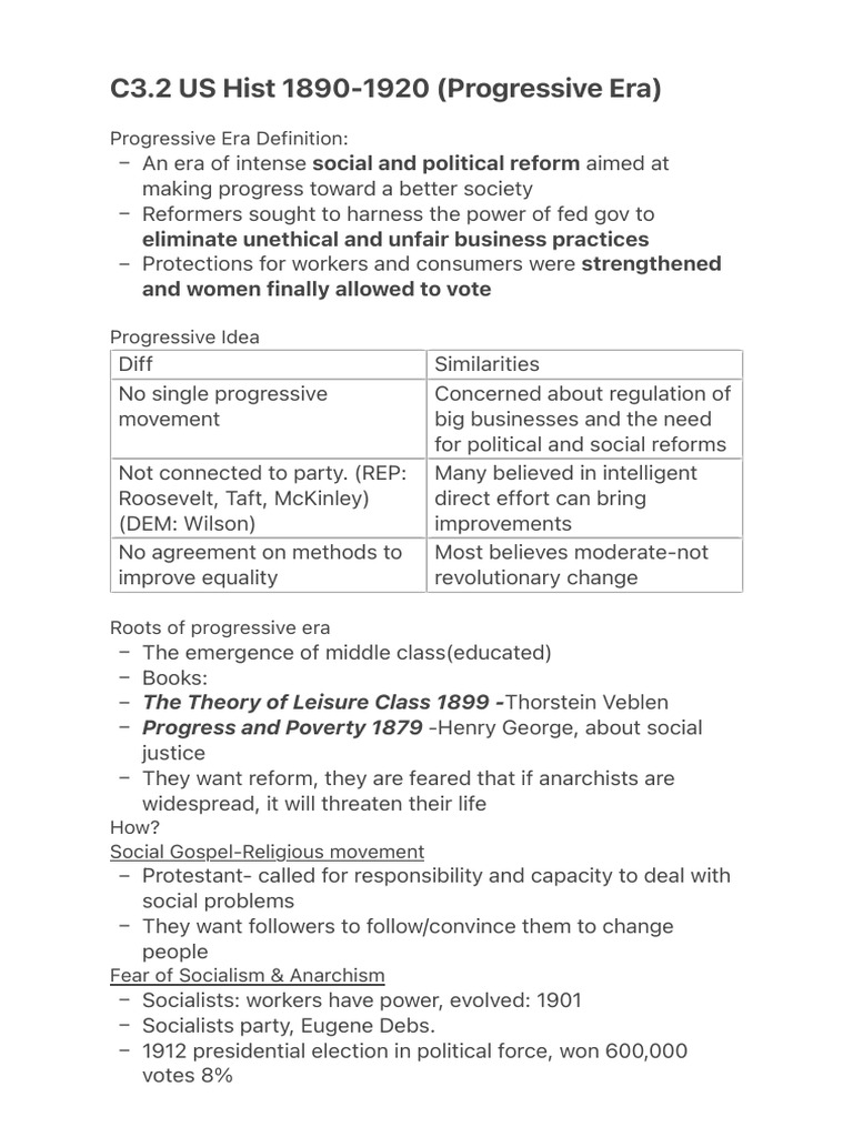 C3.2 US Hist 1890-1920 (Progressive Era) | PDF | Prohibition | United ...