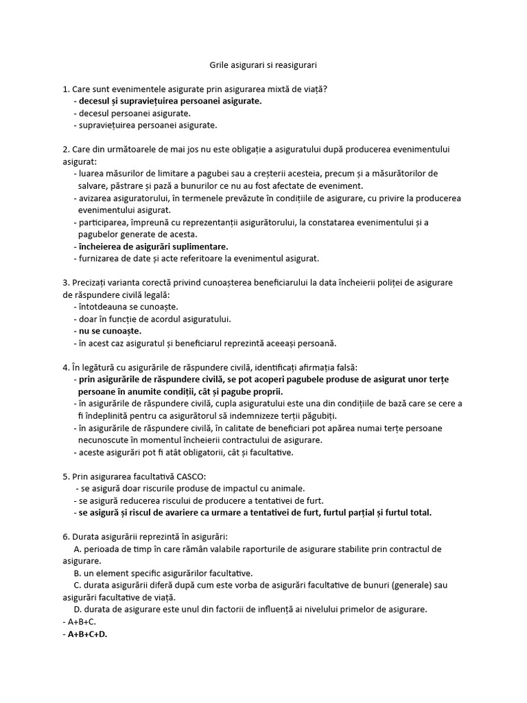 Grile Asigurari Si Reasigurari | PDF
