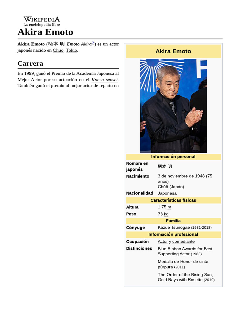 Akira Emoto: Actor Japonés Destacado | PDF