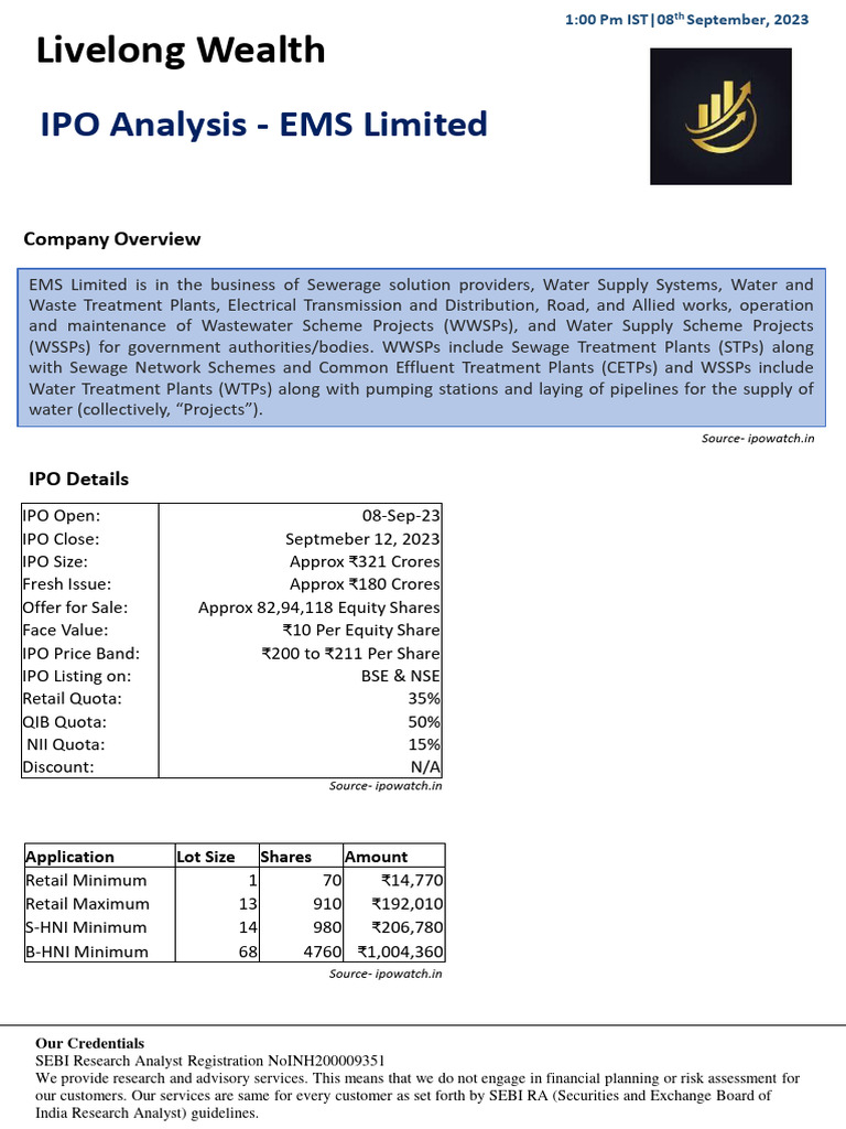 Livelong Wealth - Ems Ipo Ltd. | PDF | Sewage Treatment | Initial Public Offering