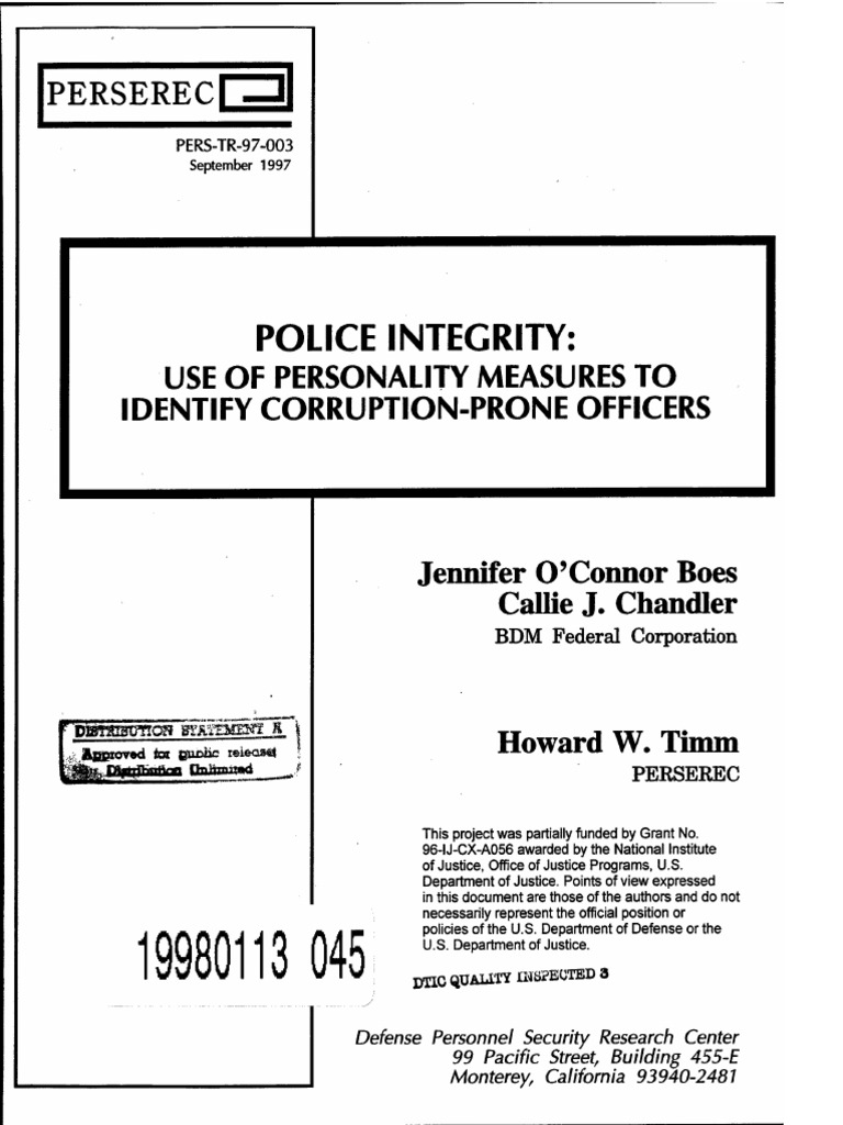 Police Integrity - Use of Personality Measures To Identify Corruption ...