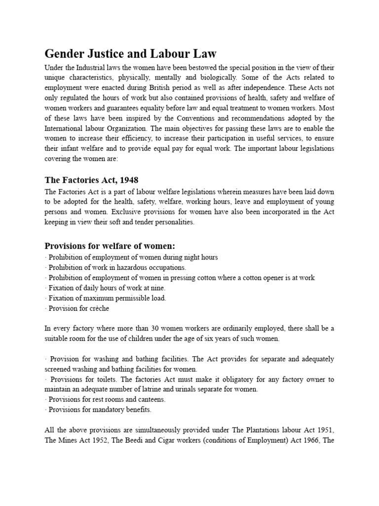 Gender and Labour Laws | PDF | Employment | Labour Law