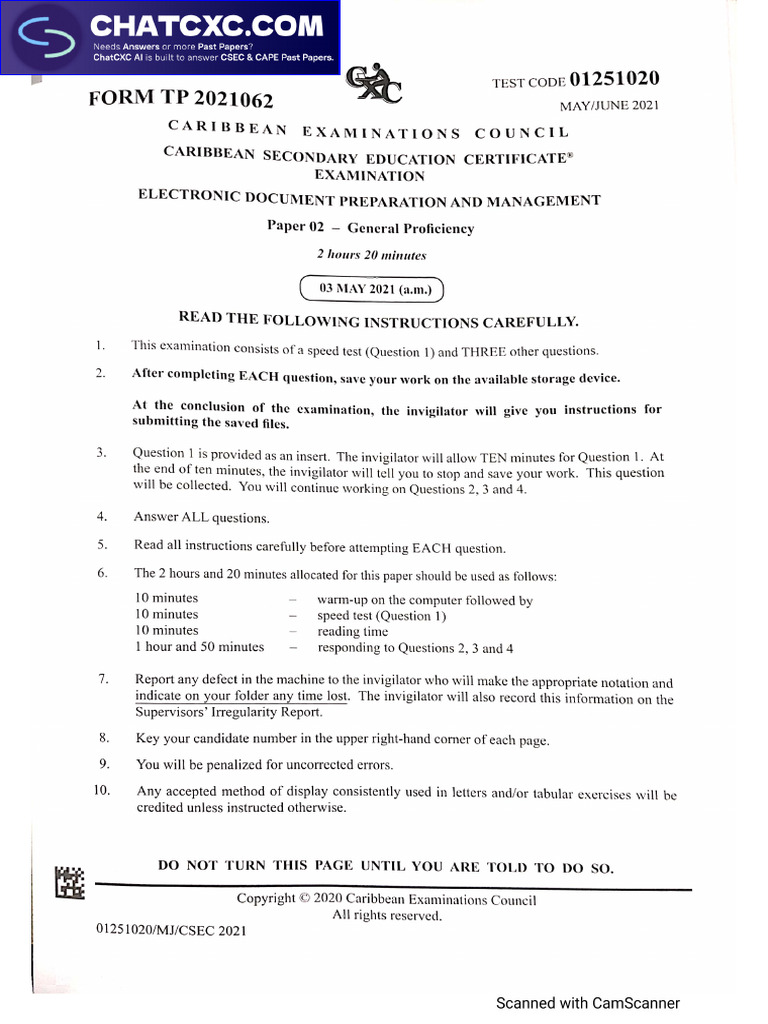 Csec Edpm P2 2021 | PDF