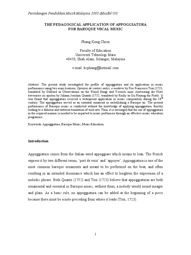 The Pedagogical Application of Appoggiatura For Baroque V0cal Music ...