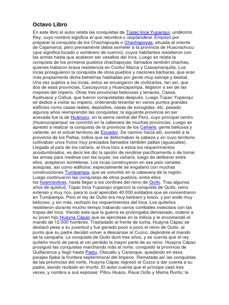 Cuento Peruano Comentarios Reales Octavo Libro | PDF | Imperio Inca | Perú
