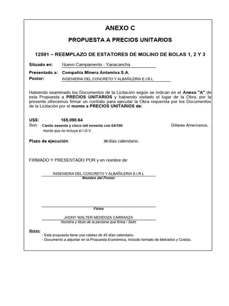 Anexo C Formato C-1 | PDF