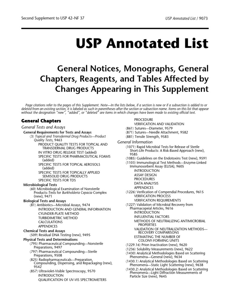 USP 42-NF 37 Annotated Changes List | PDF | Elisa | Scattering