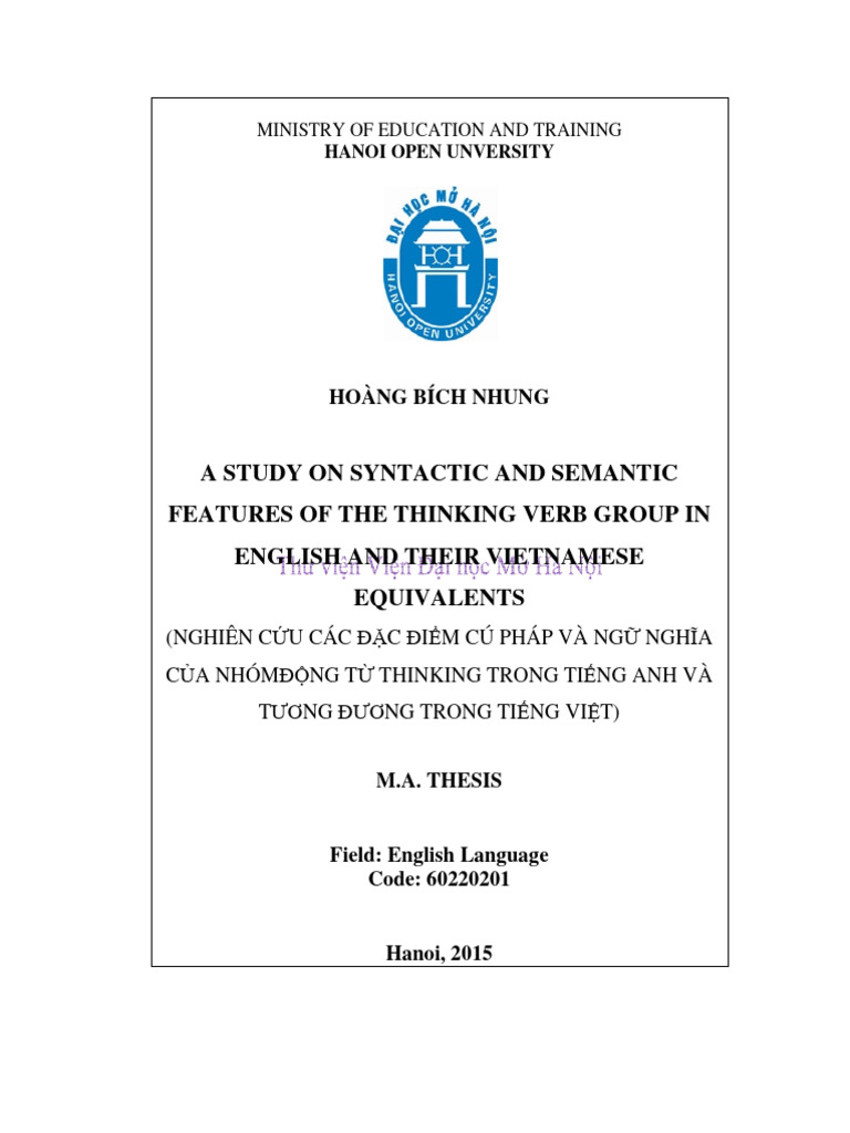 (THINKING1) A Study On Syntactic and Semantic Features of The Thinking Verb Group in English and ...