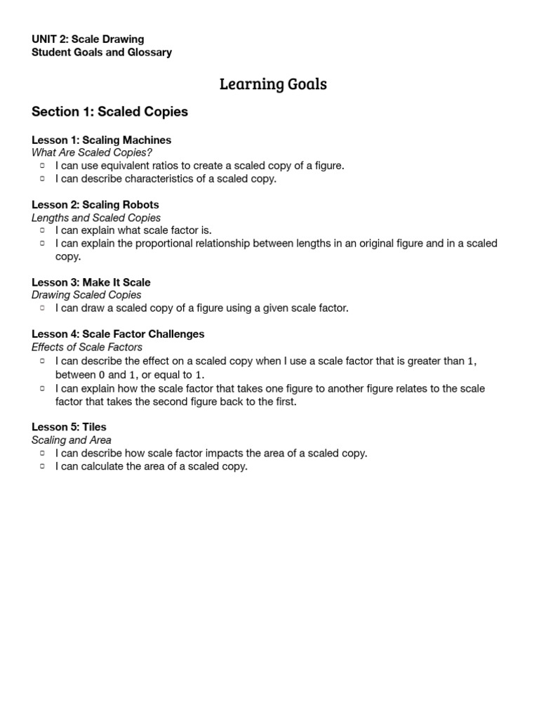 Unit 2 Learning Goals and Glossary | PDF | Ratio | Measurement