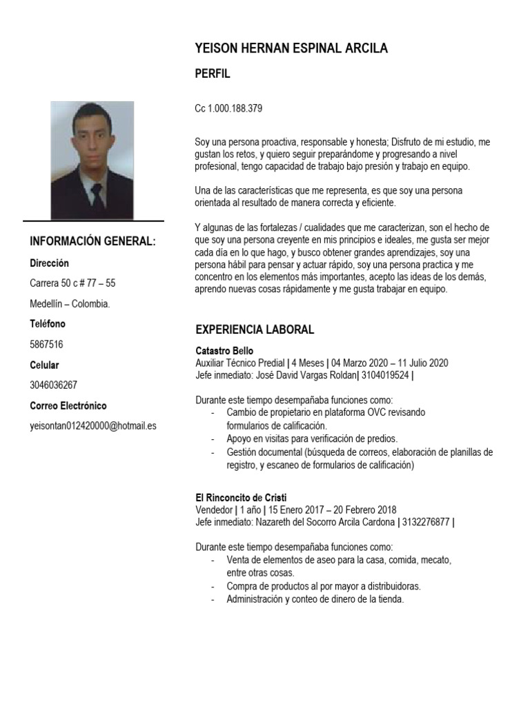 HOJA DE VIDA YEISON ESPINAL | PDF