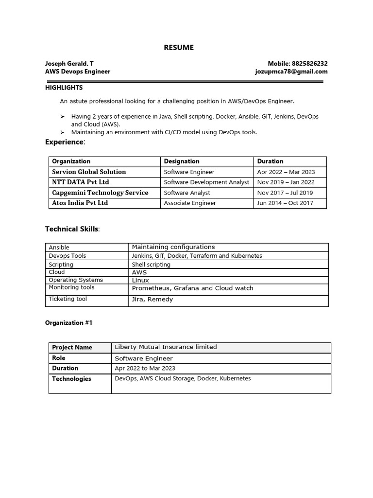 Joseph Gerald - AWS - Devops - Resume | PDF | Cloud Computing | Amazon Web Services