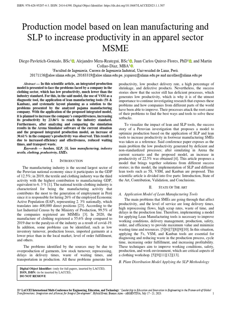 Production Model Based On Lean Manufacturing and SLP To Increase ...