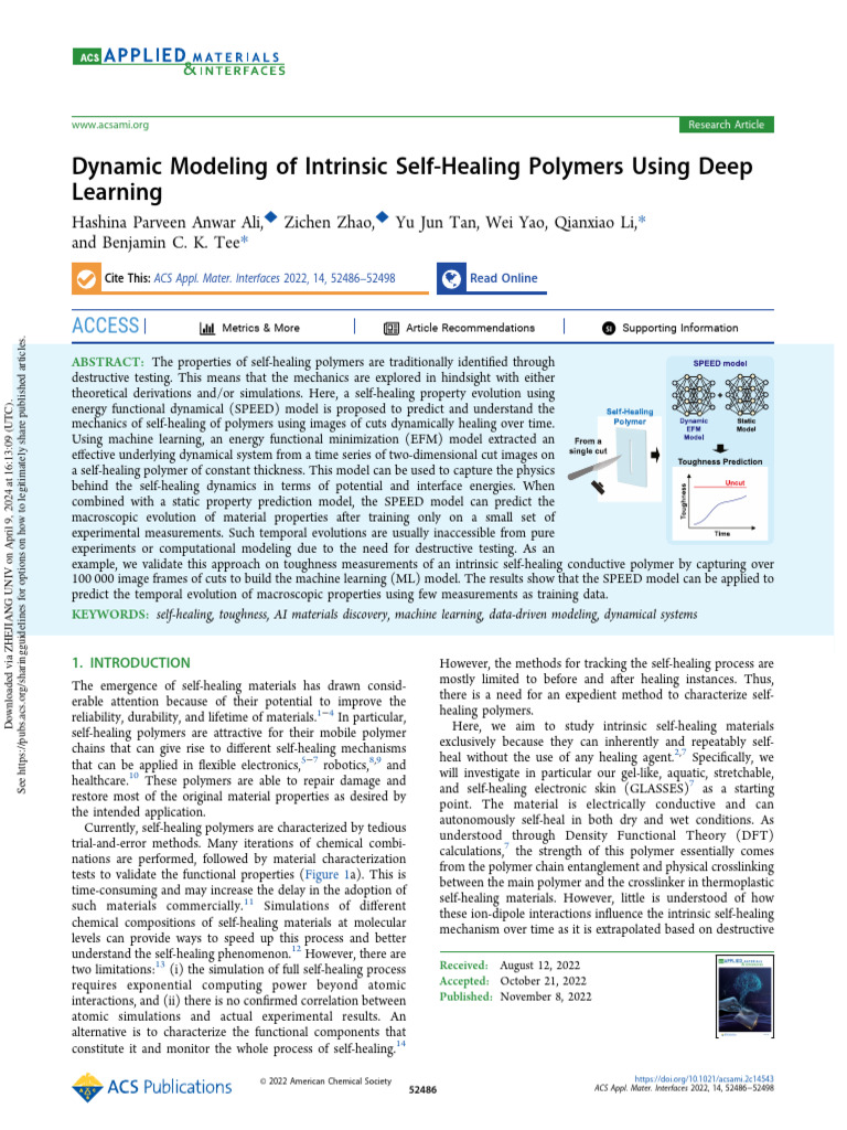 Anwar Ali Et Al 2022 Dynamic Modeling of Intrinsic Self Healing Polymers Using D | PDF ...