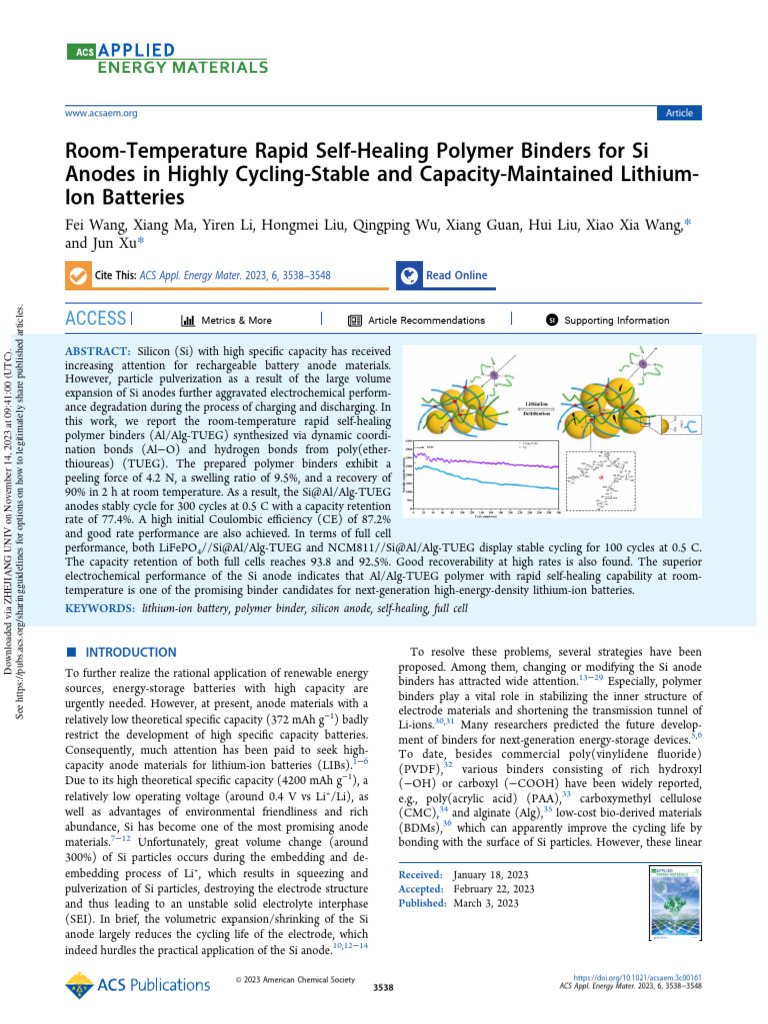 Self-Healing Polymer Binders for Si Anodes | PDF | Lithium Ion Battery ...