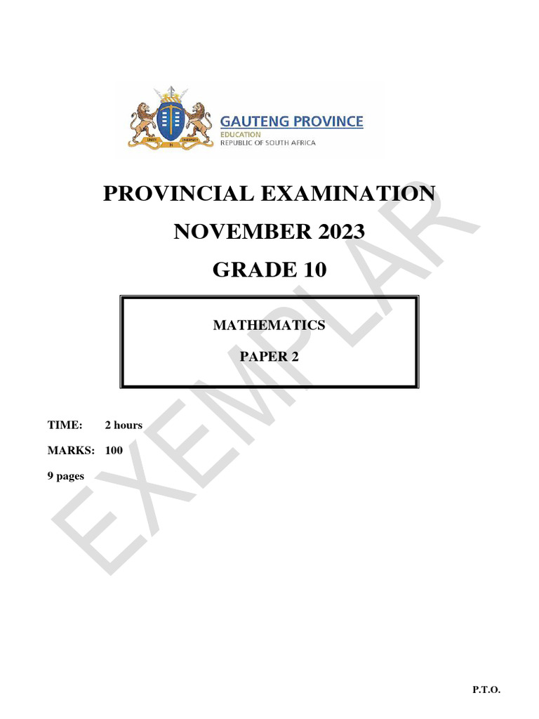 GR 10 Mathematics P2 (English) 2023 Question Paper | PDF
